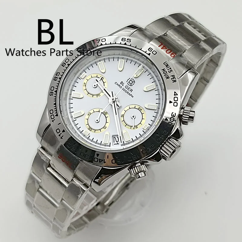 BLIGER 39mm Silver Stainless Steel Quartz Chronograph Watch For Men ...