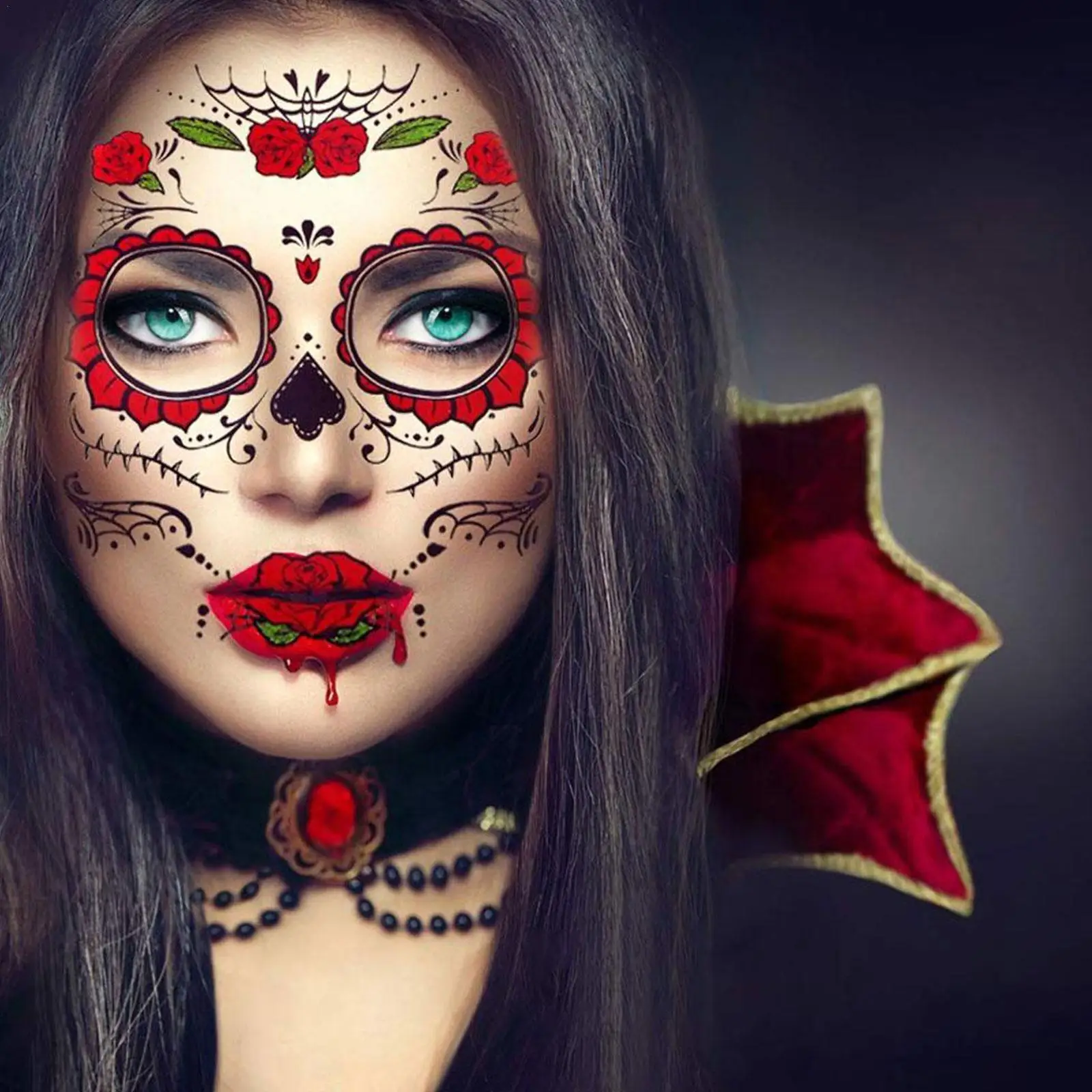 Day Of The Dead Face Tattoos, 13 Sheets Sugar Skull Temporary Face ...