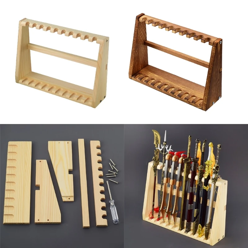 10-Slots-Mini-Sword-Display-Stand-Arts-Crafts-Weapons-Storage-Wooden ...