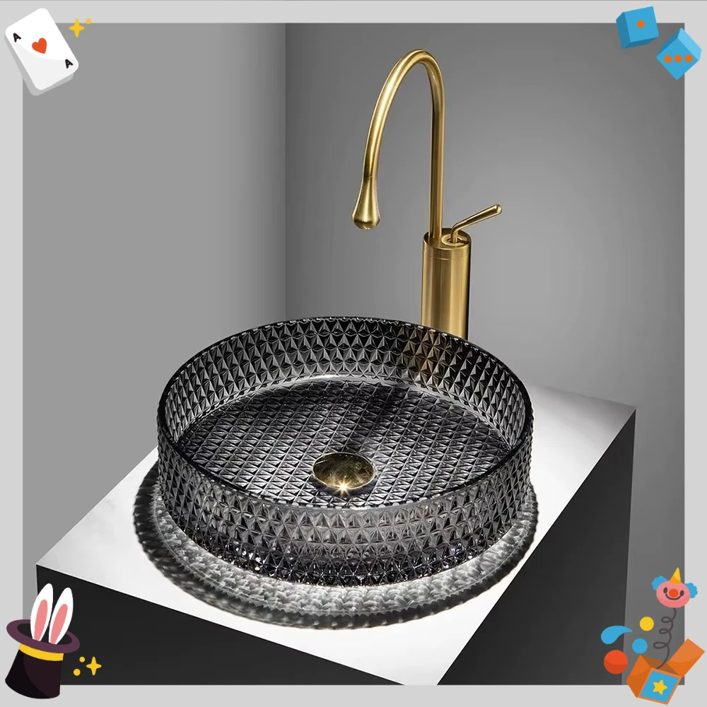 Modern Round Crystal Glass Sink Colorful Diamond Vessel Art Tempered ...