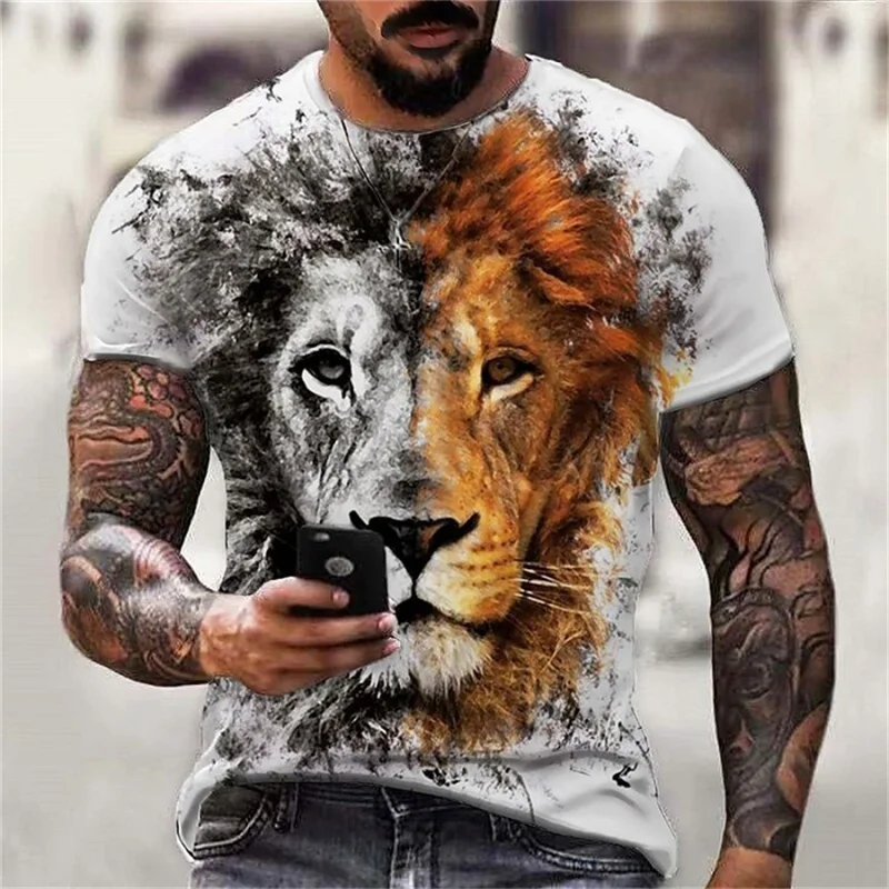 Men-s-Lion-Print-T-shirt-Funny-Animal-Pattern-Men-s-T-shirt-Men-s ...