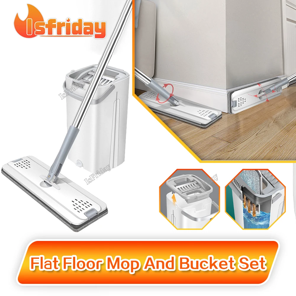 Hand-Free-Flat-Floor-Mop-and-Bucket-Set-Professional-Home-Floor ...