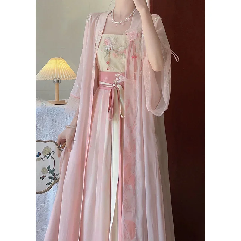 2023-Summer-Sweet-Pink-Hanfu-Dress-3pcs-Half-Sleeve-Robe-Beige-Sling ...