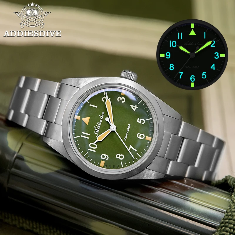 ADDIESDIVE Men Watch Titanium 36mm Quartz Wristwatch Dome Glass ...