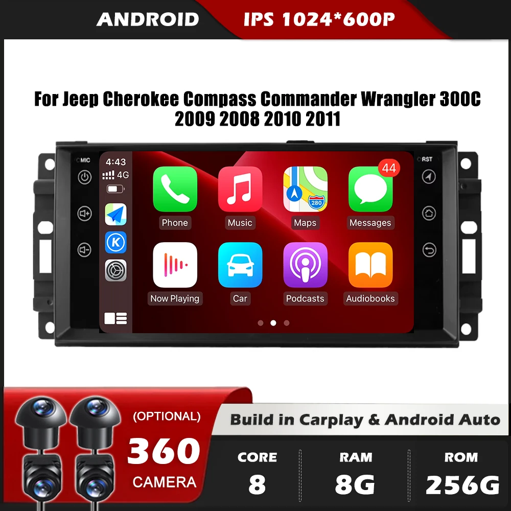 For Jeep Cherokee Compass Commander Wrangler 300C 2009-2021 Android 16 ...