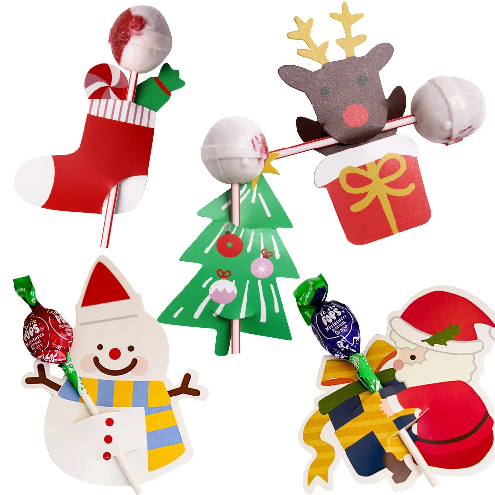 30PCS-Christmas-Lollipop-Card-Cartoon-Snowman-Santa-Deer-Lollipop ...