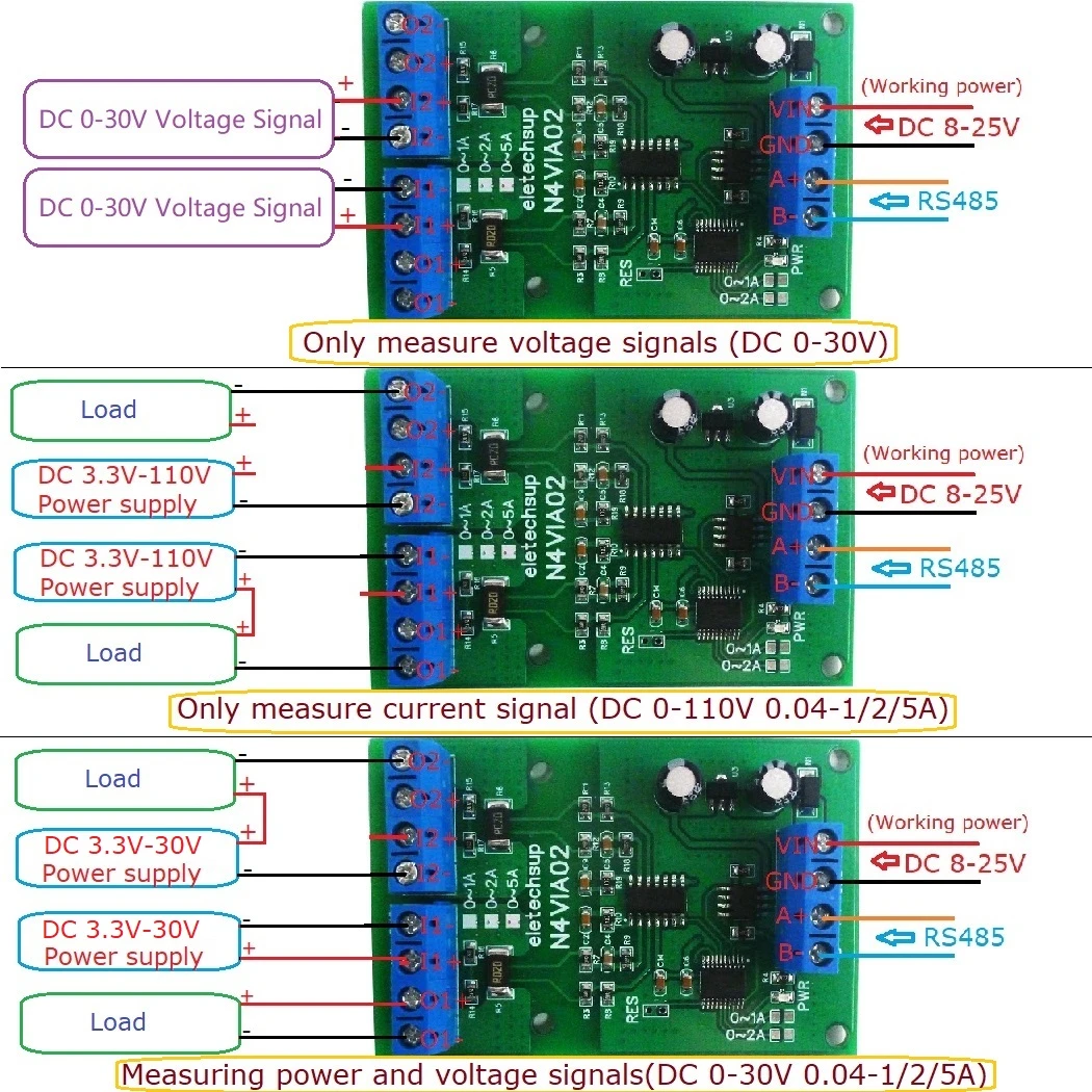 Placa medidora de corriente y voltaje RS485 Modbus RTU, 3 en 1, 0 30V ...