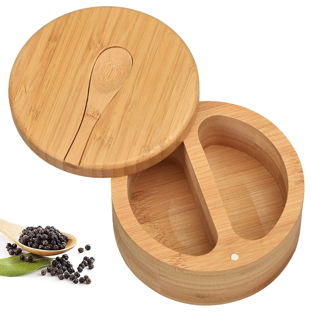 Bamboo-Salt-Pepper-Holder-Bowl-Round-Salt-Container-Cellar-Jar-With ...