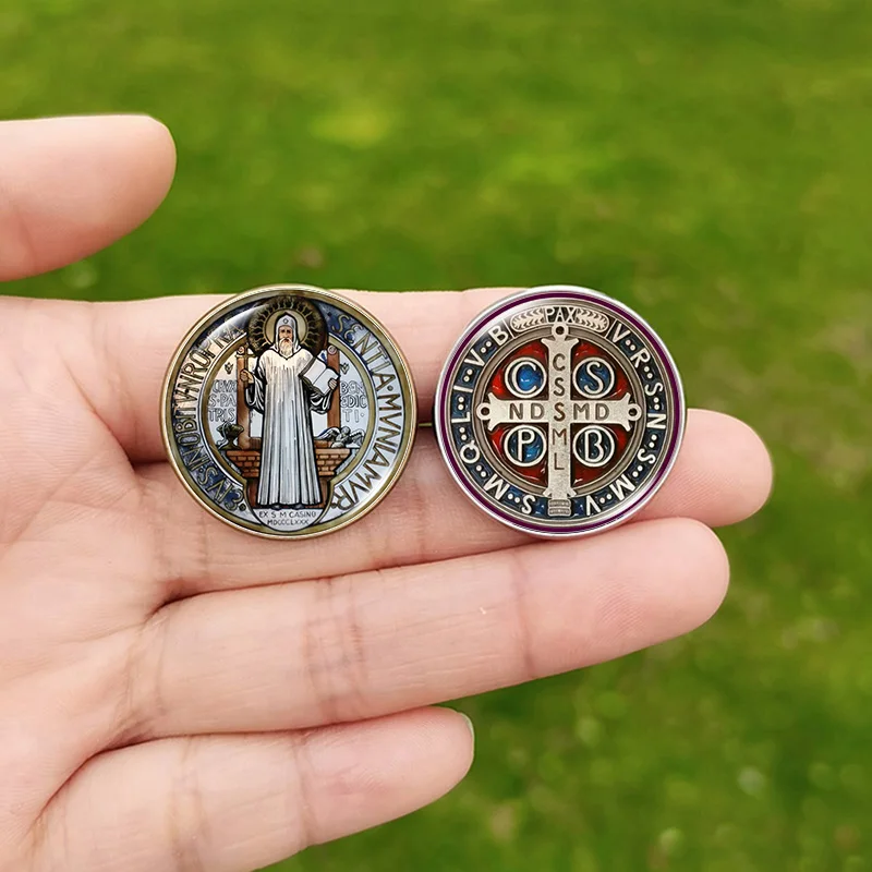 Religious Saint Benedict Brooch and Pins for Men Women Catholic Cross ...