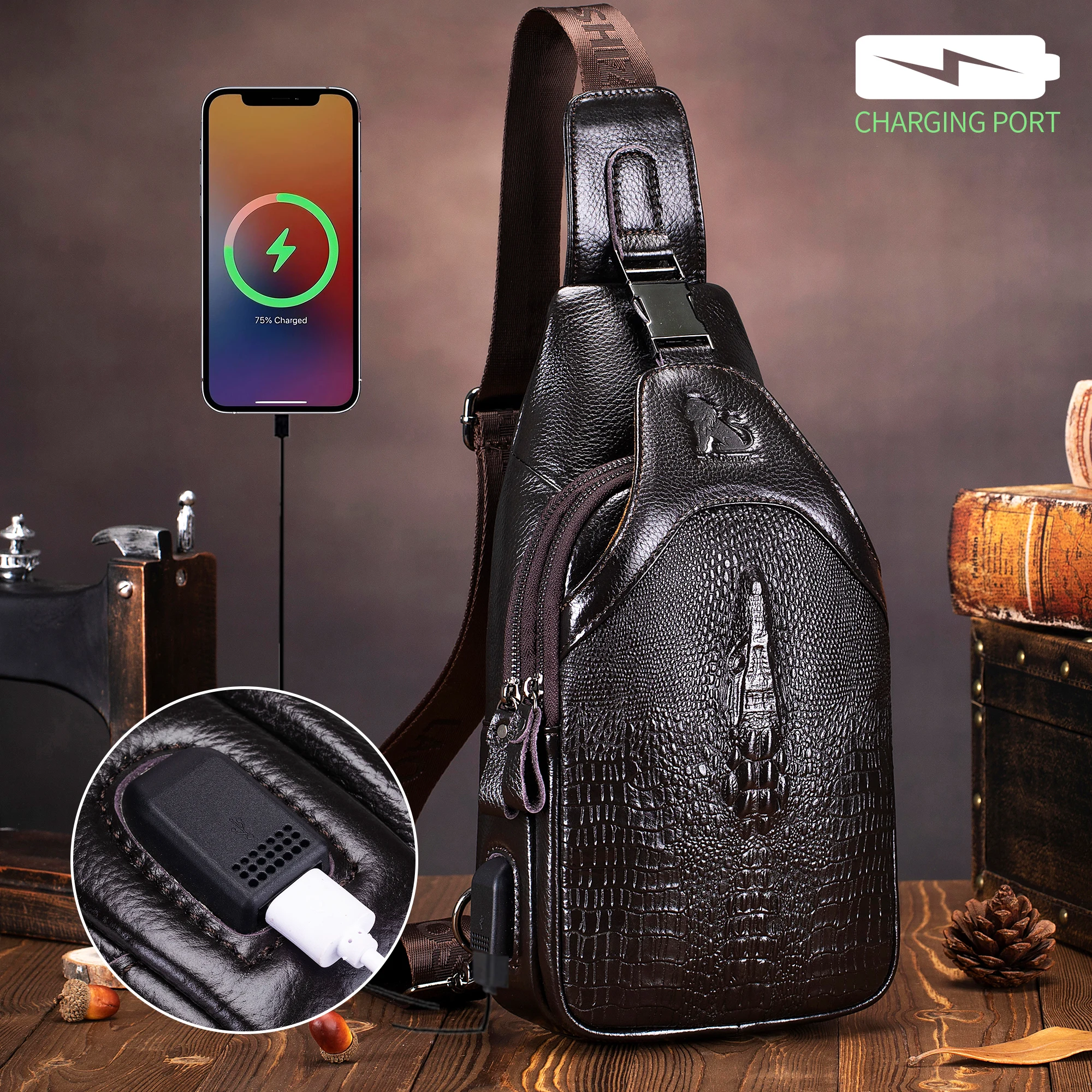 Bolsa-de-couro-para-homens-bolsa-de-corpo-transversal-padr-o-crocodilo ...