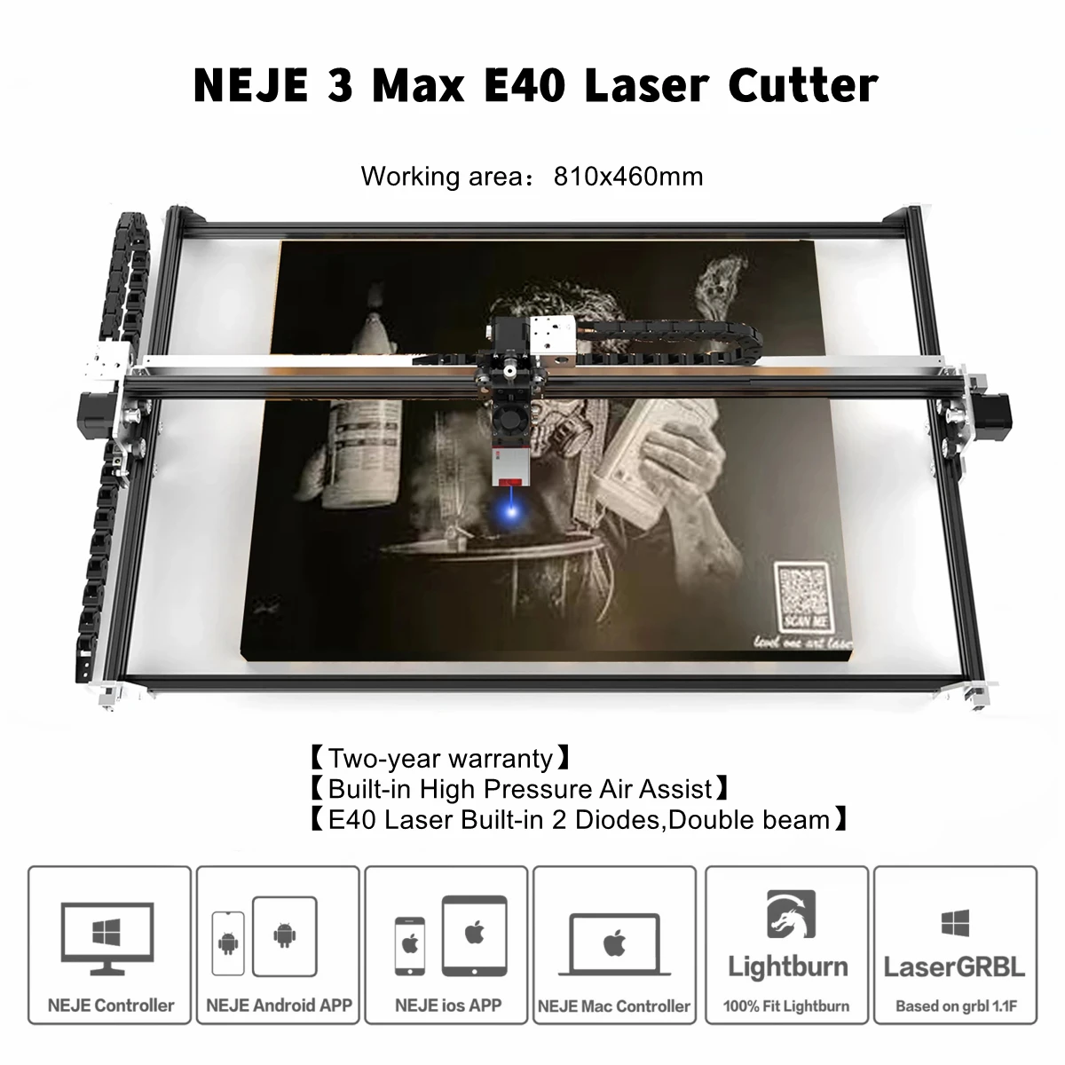 Neje 3 Max E40 80w Cnc Laser Cutter Metal Laser Engraver Router 3d ...