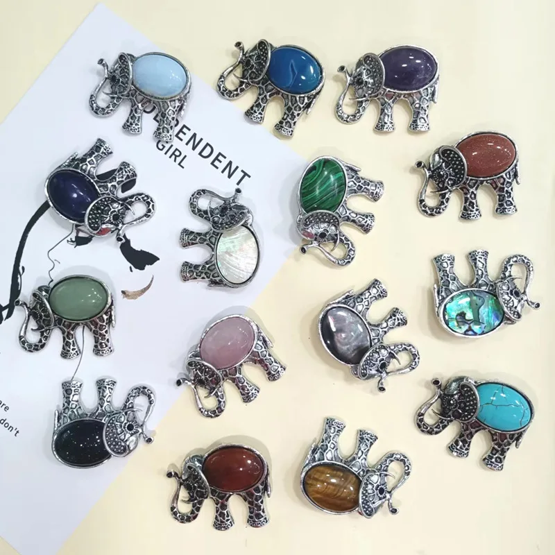 Natural Shell Stone Animal Shape Elephant Brooch Pin Pendant Rose ...