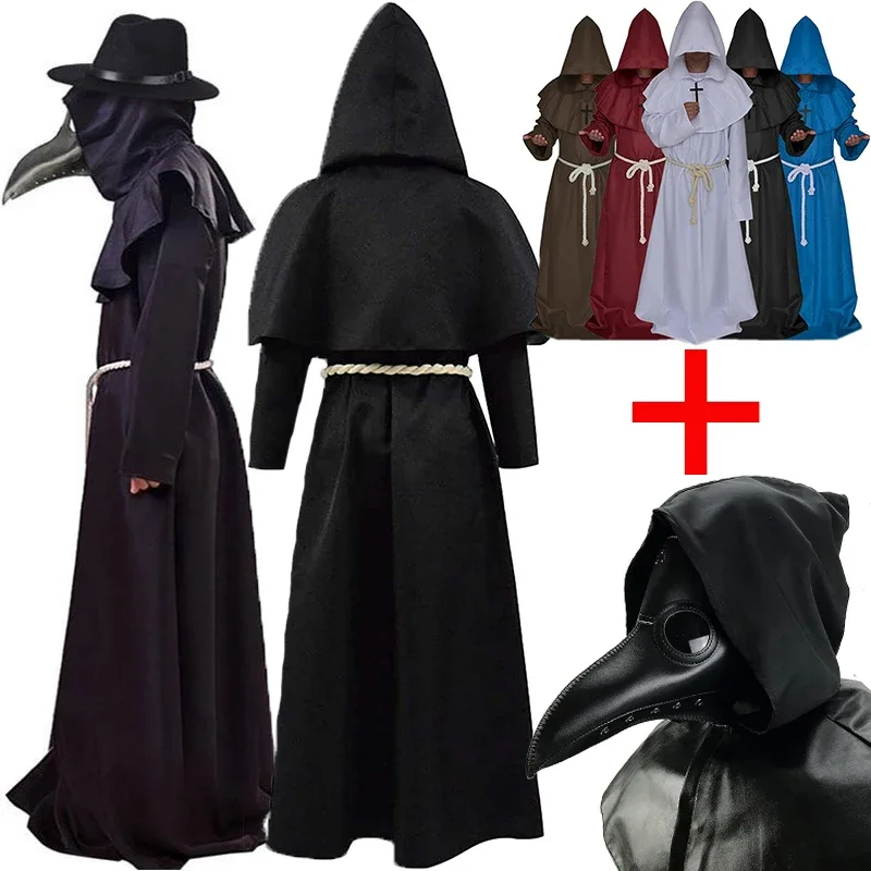 New-Halloween-Medieval-Hooded-Robe-Plague-Doctor-Costume-Hat-for-Men ...