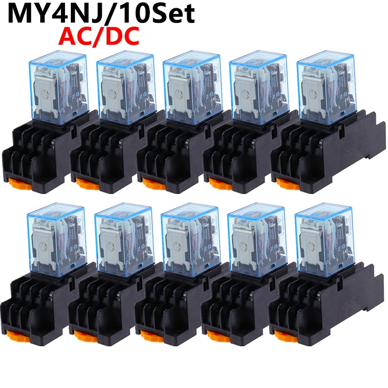 10Set-MY4N-DC12V-AC12V-DC24V-AC24V-Coil-5A-4NO-4NC-LED-Indicator-Power ...