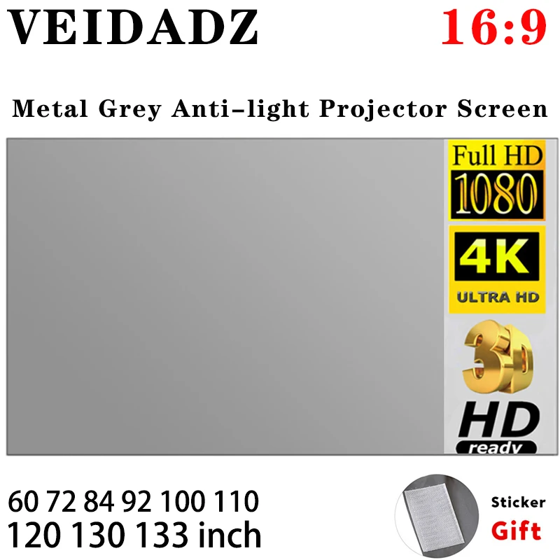 VEIDADZ-Projector-Screen-100-120-133-Inch-16-9-Foldable-Anti-Light-Grey ...