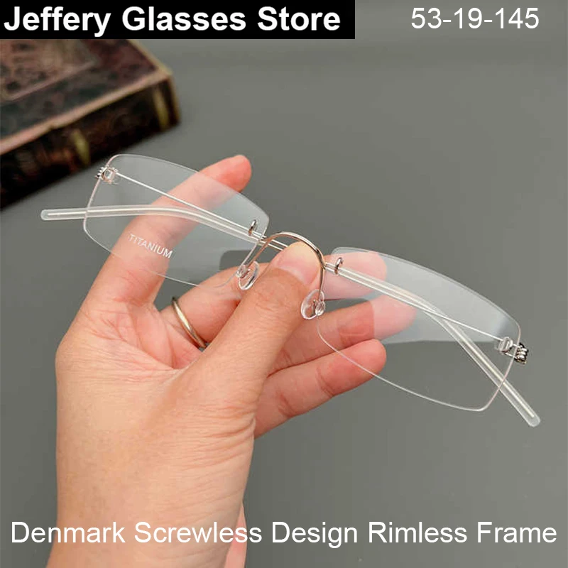 Denmark Screwless Rectangle Glasses Frame Men Women Fashion Rimless ...