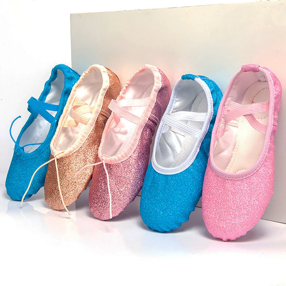 Glitter-Ballet-Dance-Shoes-Yoga-Gym-Flat-Slippers-Pink-Blue-Rose-Red ...