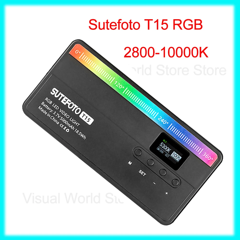 Sutefoto T15 RGB Video Light Full Color Panel Light 5000mAh Dimmable ...