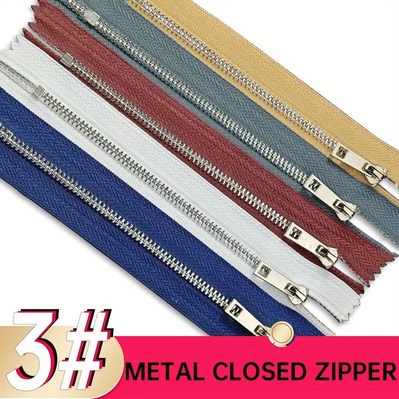10pcs3#15cm-30cm Metal zipper Silver teeth closed tail, smooth titanium ...