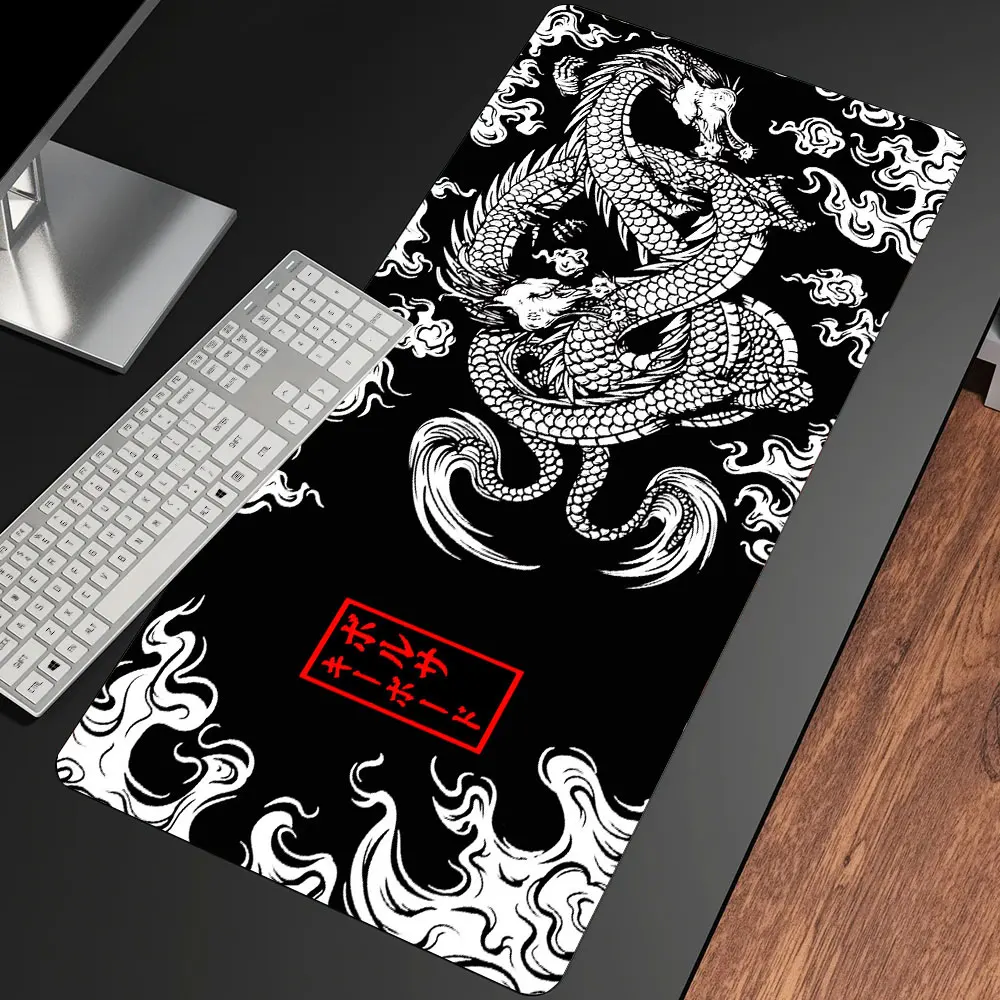 Dragon Mouse Pad Black and White Deskmat Playmat Laptop Japan Anime ...