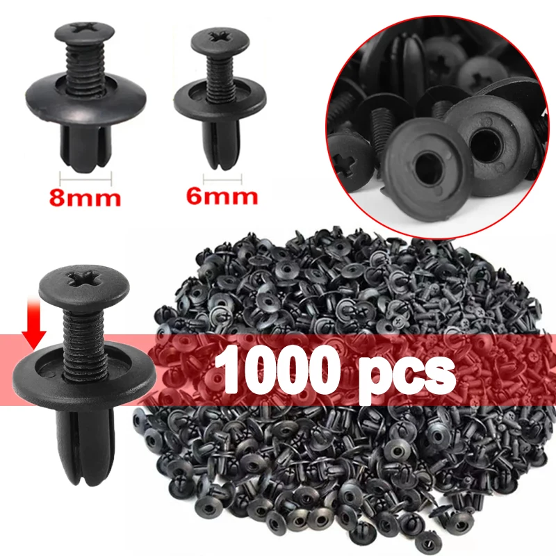 1-1000-Plastic-Rivets-Fasteners-Screw-6mm-8mm-Hole-Car-Bumper-Fender ...