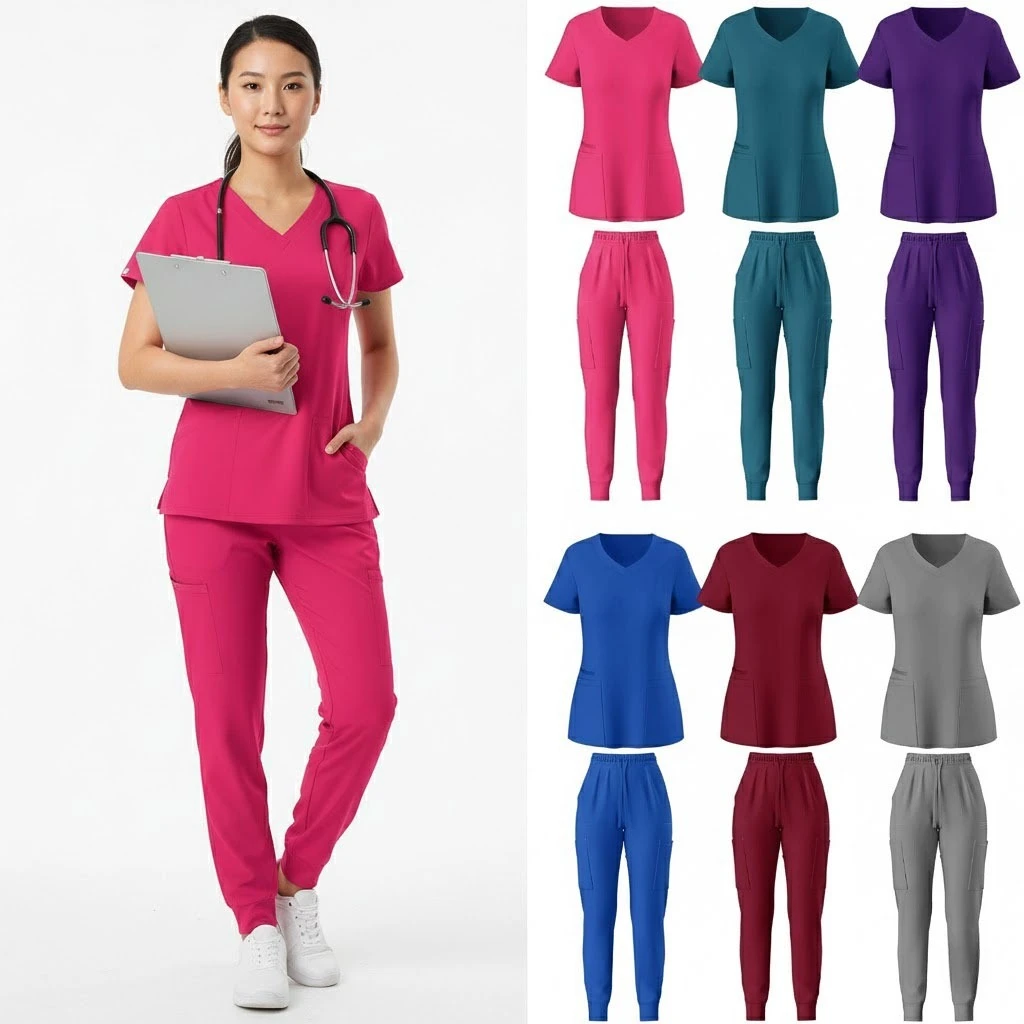 Stretchy V-Neck Scrub Set – Short Sleeve Veterinary Uniform – Stylish 2 ...