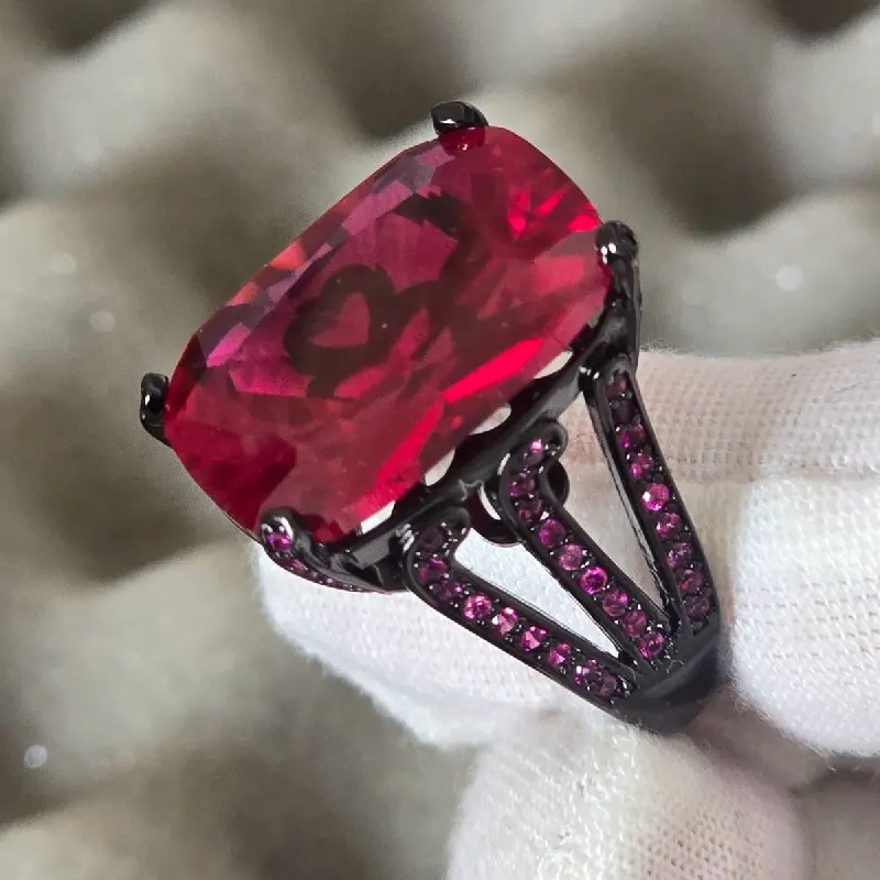 KQDANCE Large Artificial Cushion Cut Ruby Red Corundum Gemstone Black ...