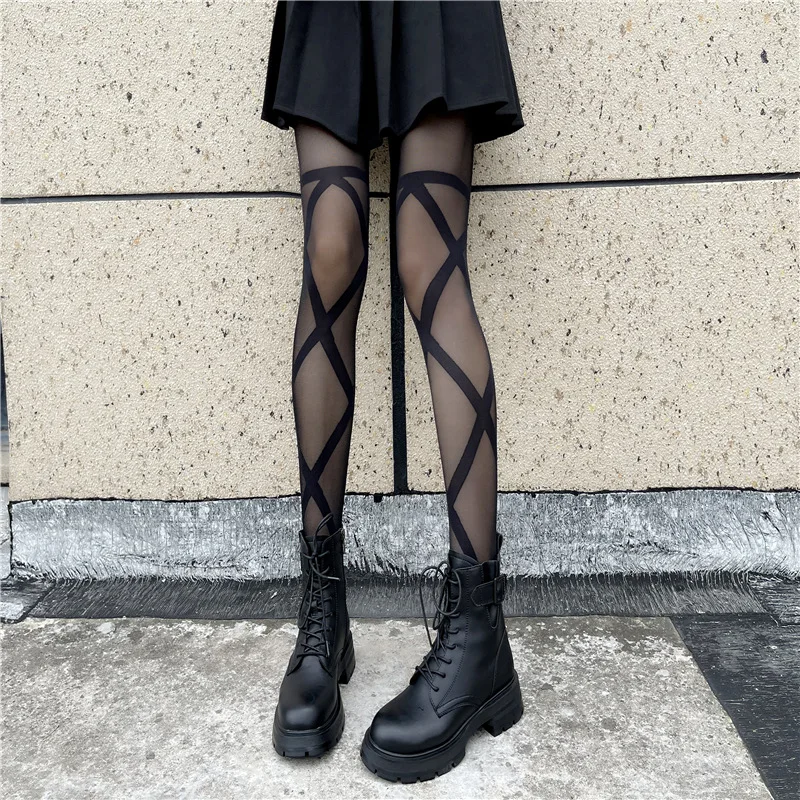 Sexy-Women-s-Pantyhose-Cross-Tie-Tights-JK-Uniform-Black-Silk-Stockings ...