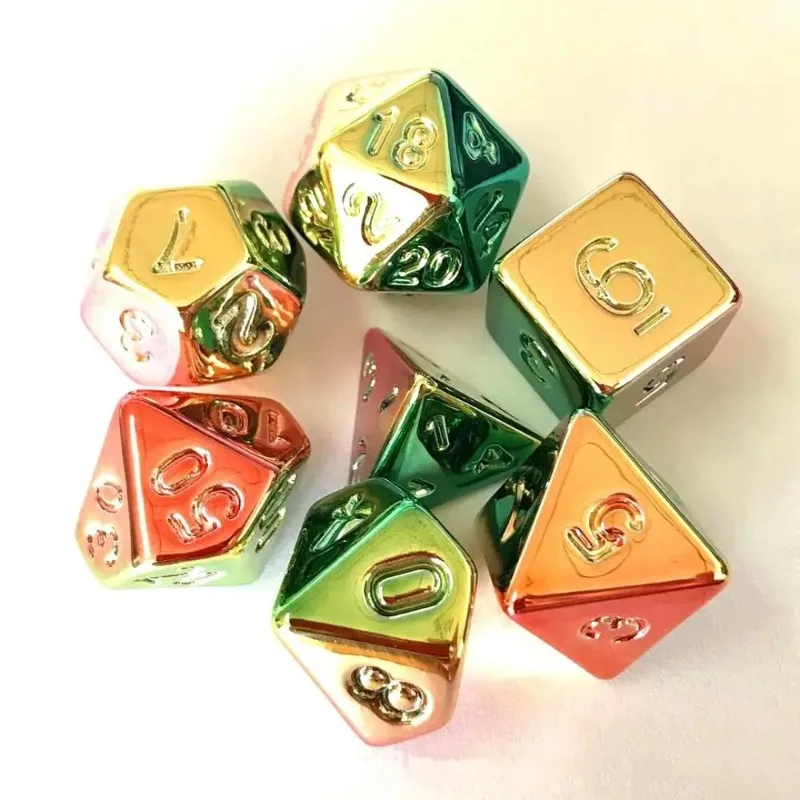 7Pcs-Set-Polygonal-Dice-Gold-Plating-Dice-Gold-Silver-Blue-Acrylic ...