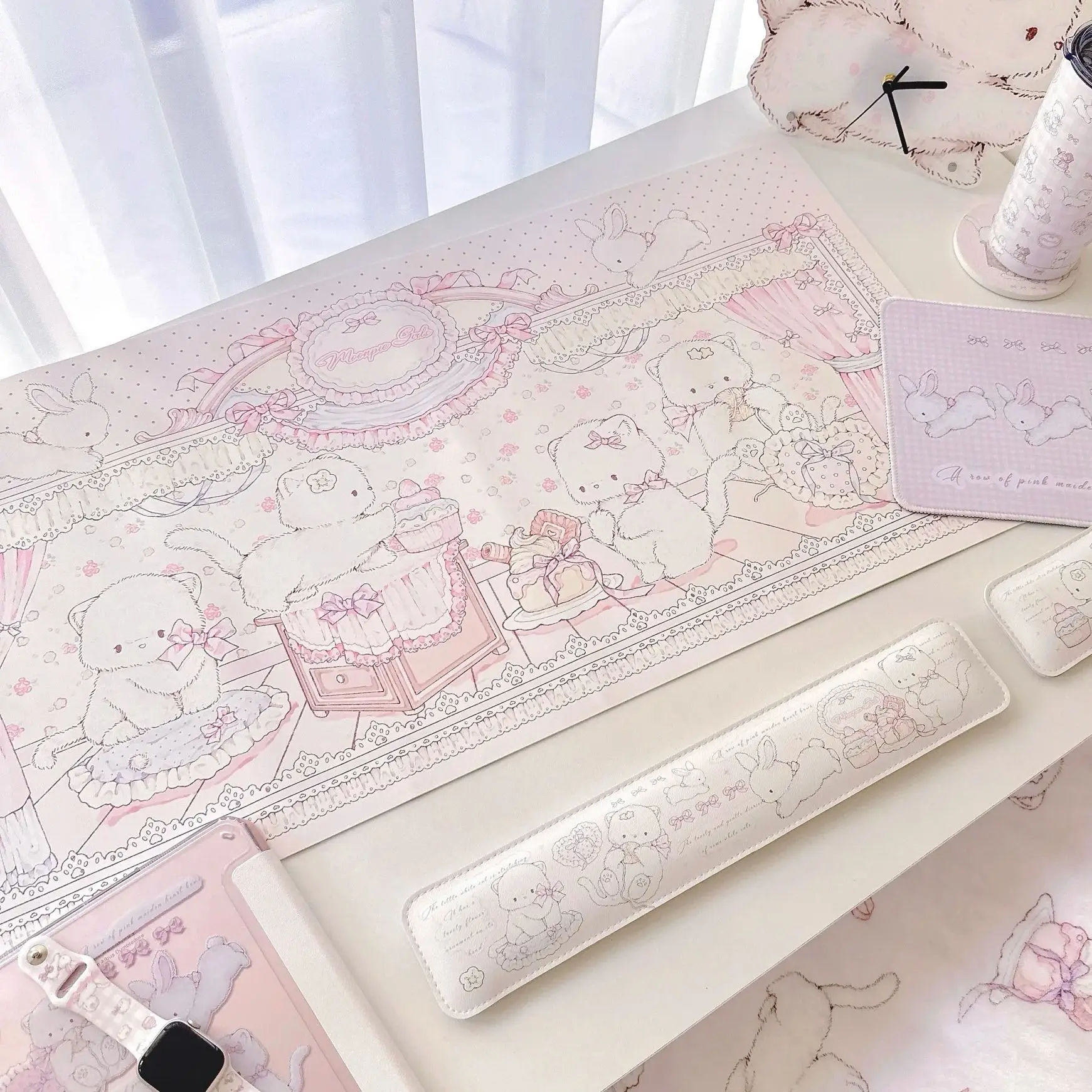 Original 4 Cats Design PU Leather Desk Mat | Pink Waterproof Mouse Pad ...