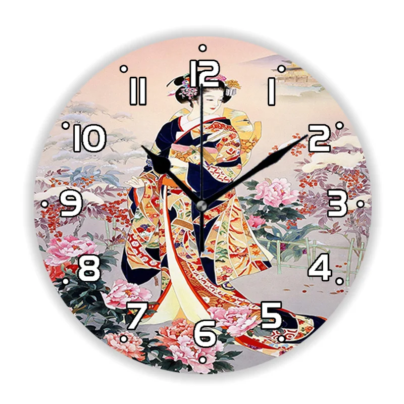 Oriental Japanese Geisha Girl Wall Clock for Living Room Traditional ...