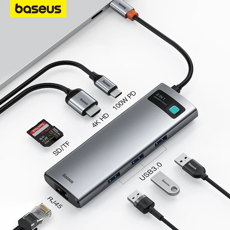 Baseus usb c hub usb para multi hdmi compatível com usb 3.0 rj45 leitor ...