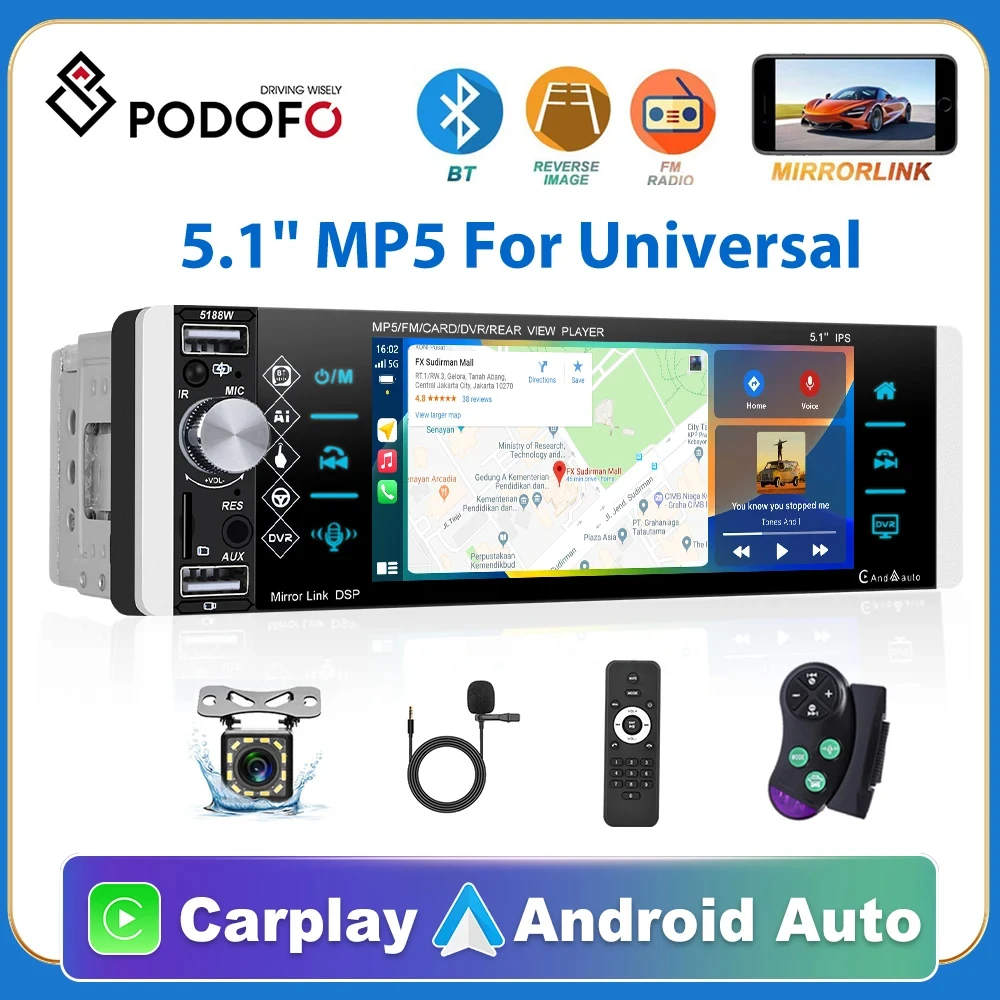 Podofo-1-Din-Carplay-Android-Auto-Auto-MP5-Player-5-1-Zoll-HD ...