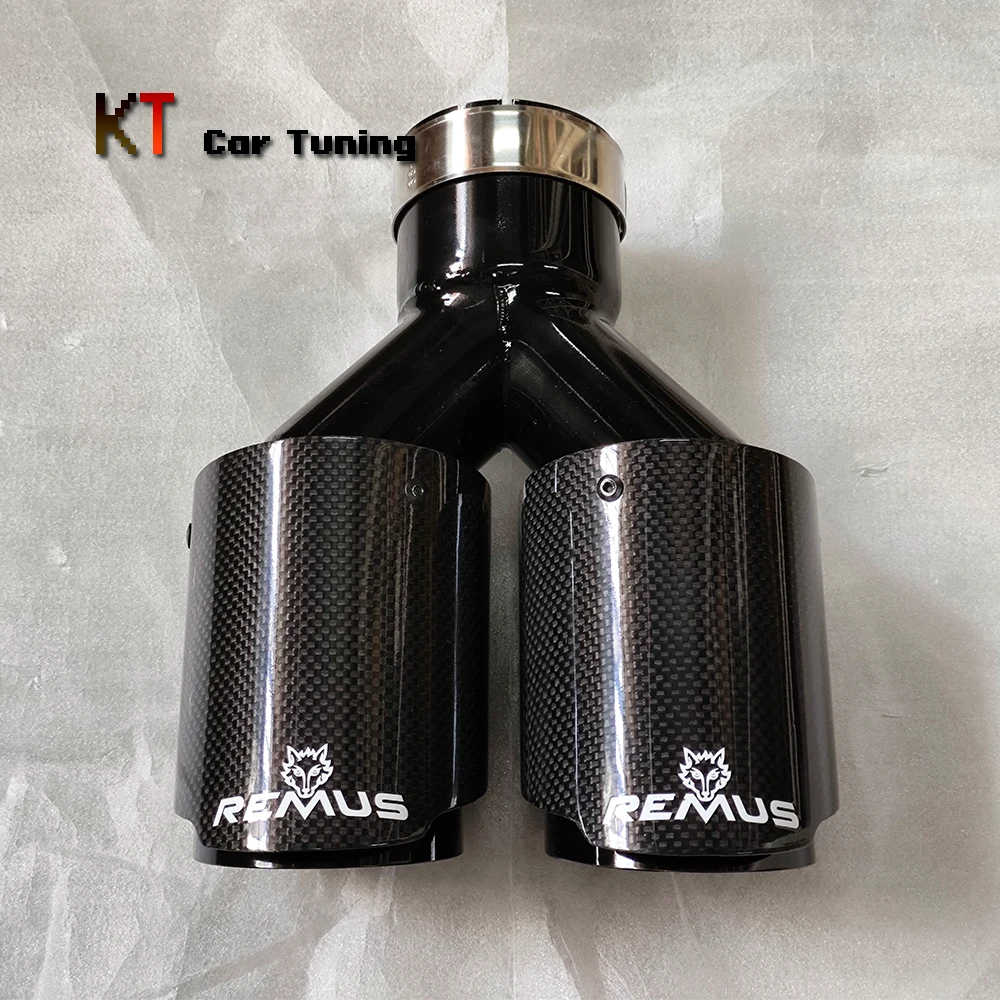 1Piece Remus Dual Exhaust Tip Glossy Carbon Fiber Black Pipe Double ...