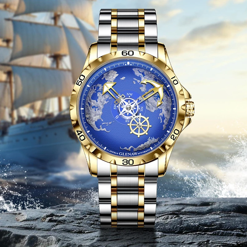 2025 GLENAW Rotating Earth Watch Men's Automatic Mechanical Watch ...