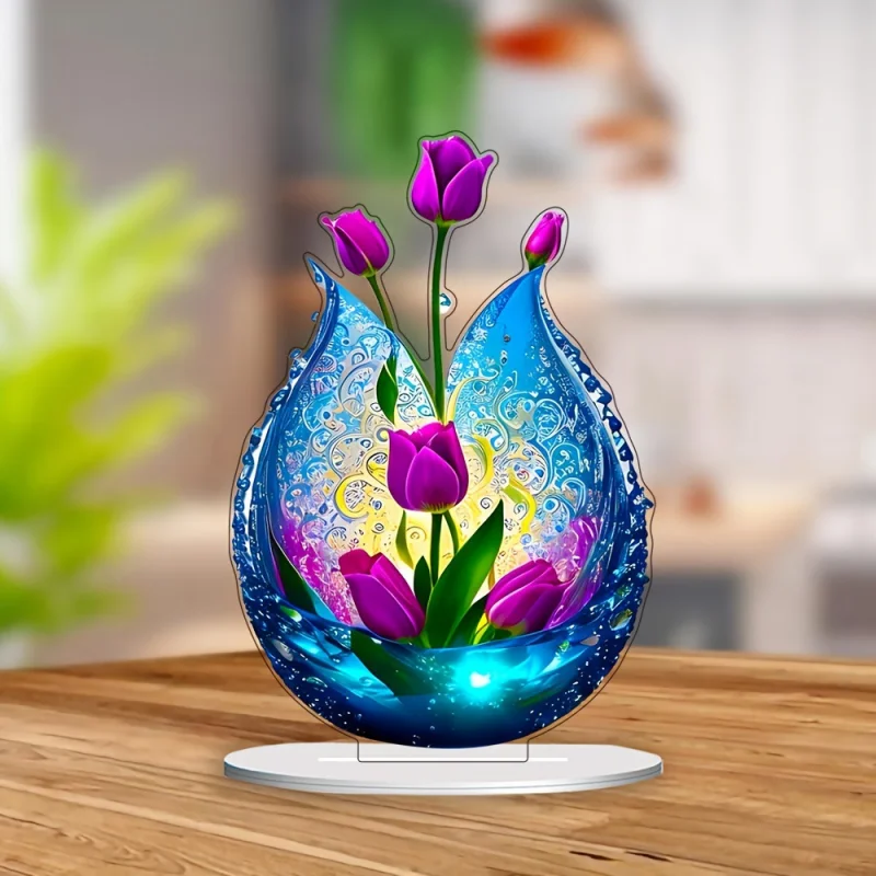 2D Acrylic Purple tulip flower Vase Shape Home Living Room tabletop ...