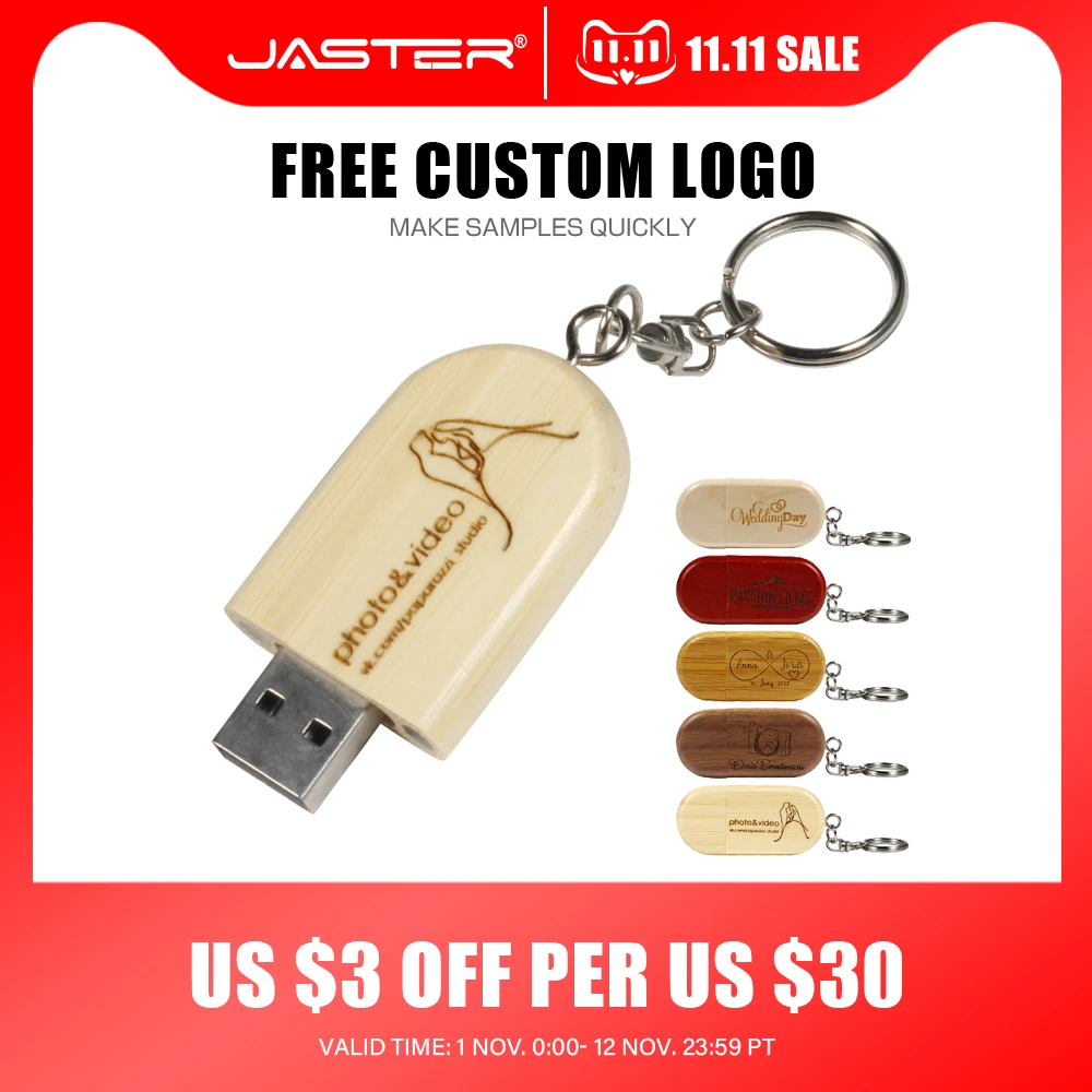 JASTER Personality Gift Wood Creative Pen Drive LOGO Customized U Disk ...
