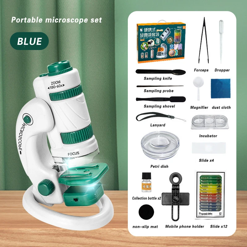 Kids-Science-Microscope-Toy-Kit-60-180x-Educational-Mini-Pocket ...