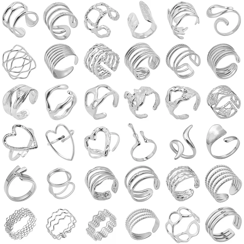 1Pc-Stainless-Steel-Simple-Irregular-Hammered-Punk-Chunky-Wide-Open ...