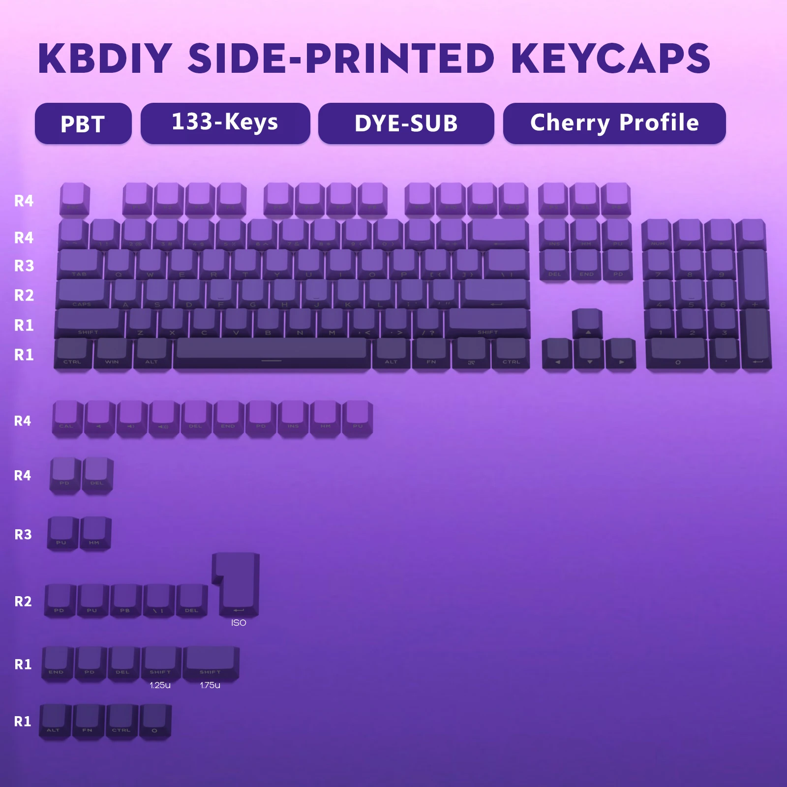 KBDiy-Double-Shot-PBT-Gradient-Purple-Keycaps-Cherry-Profile-133-Keys ...