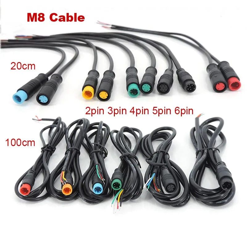 20cm 100cm 2pin 3pin 4pin 5pin 6pin M8 Cable male female Extension ...