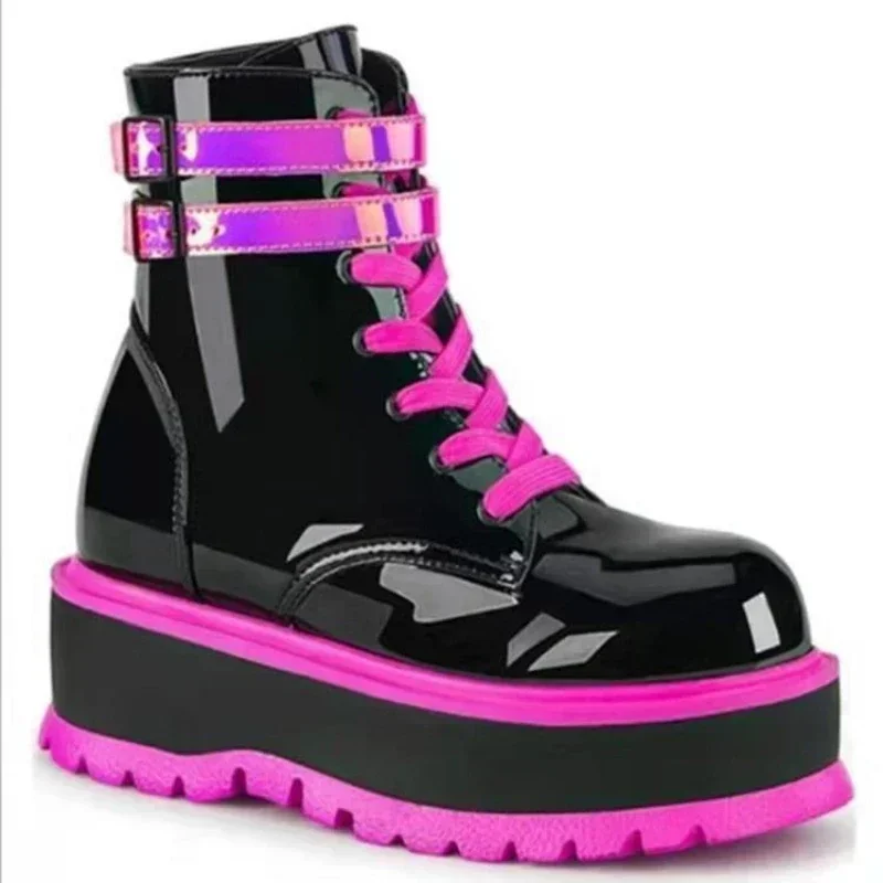 Botines-coloridos-para-mujer-botas-Punk-de-charol-con-plataforma-botas ...