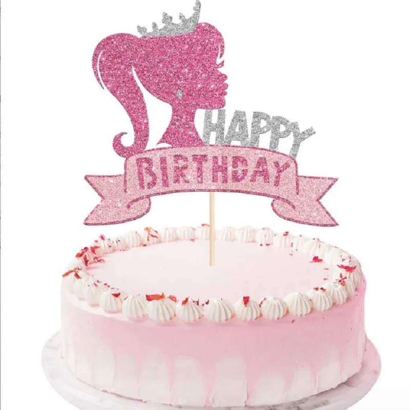Barbie-Pink-Girl-Princess-Cake-Topper-Table-Decorations-Rose-Diamond ...