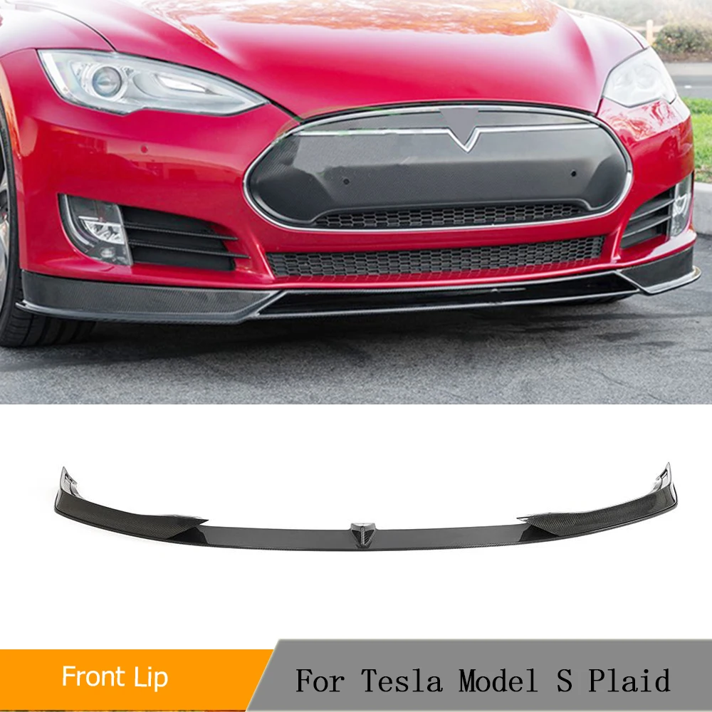Real-Carbon-Fiber-Car-Front-Lip-Bumper-Spoiler-For-Tesla-Model-S-Plaid ...