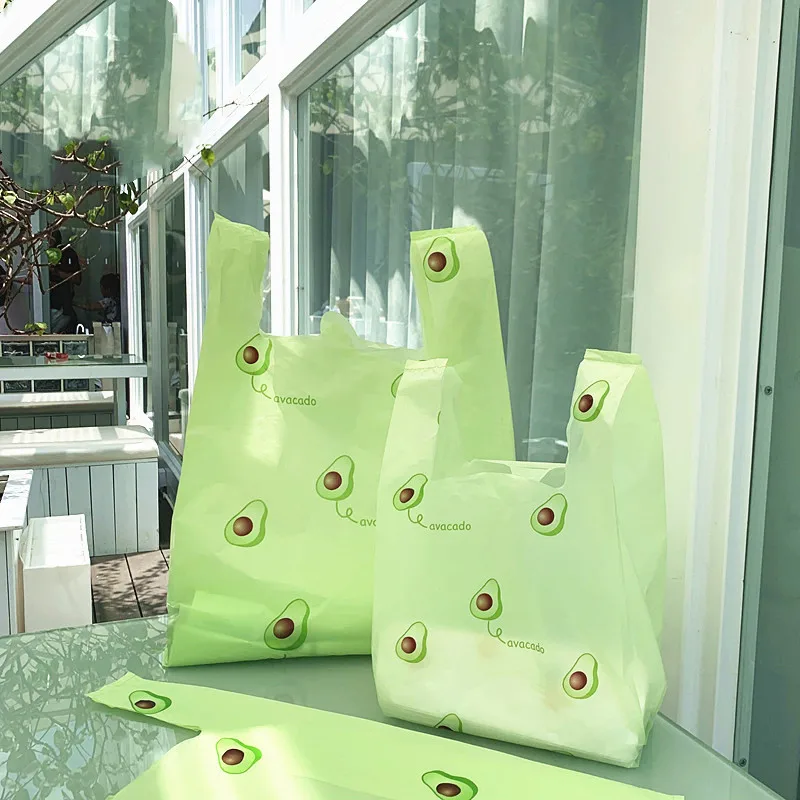 과일 색상 두꺼운 손잡이 가방 귀여운 만화 패턴 플라스틱 조끼 가방 음료 테이크아웃 패키지 작은 음료 쇼핑 파우치 005mm사란 랩and플라스틱 가방