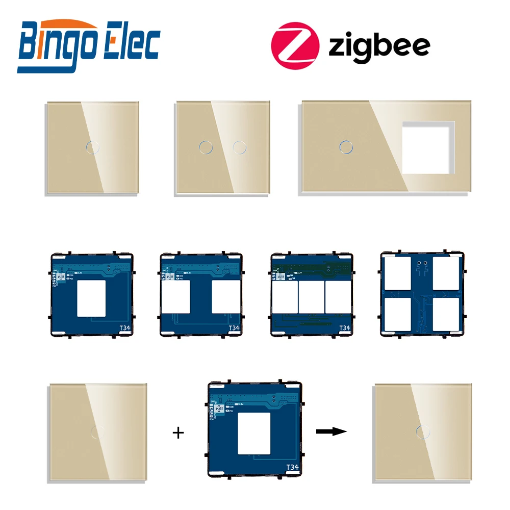 Zigbee Smart Light Switches 1/2/3/4 Gang Function Parts Glass Touch ...