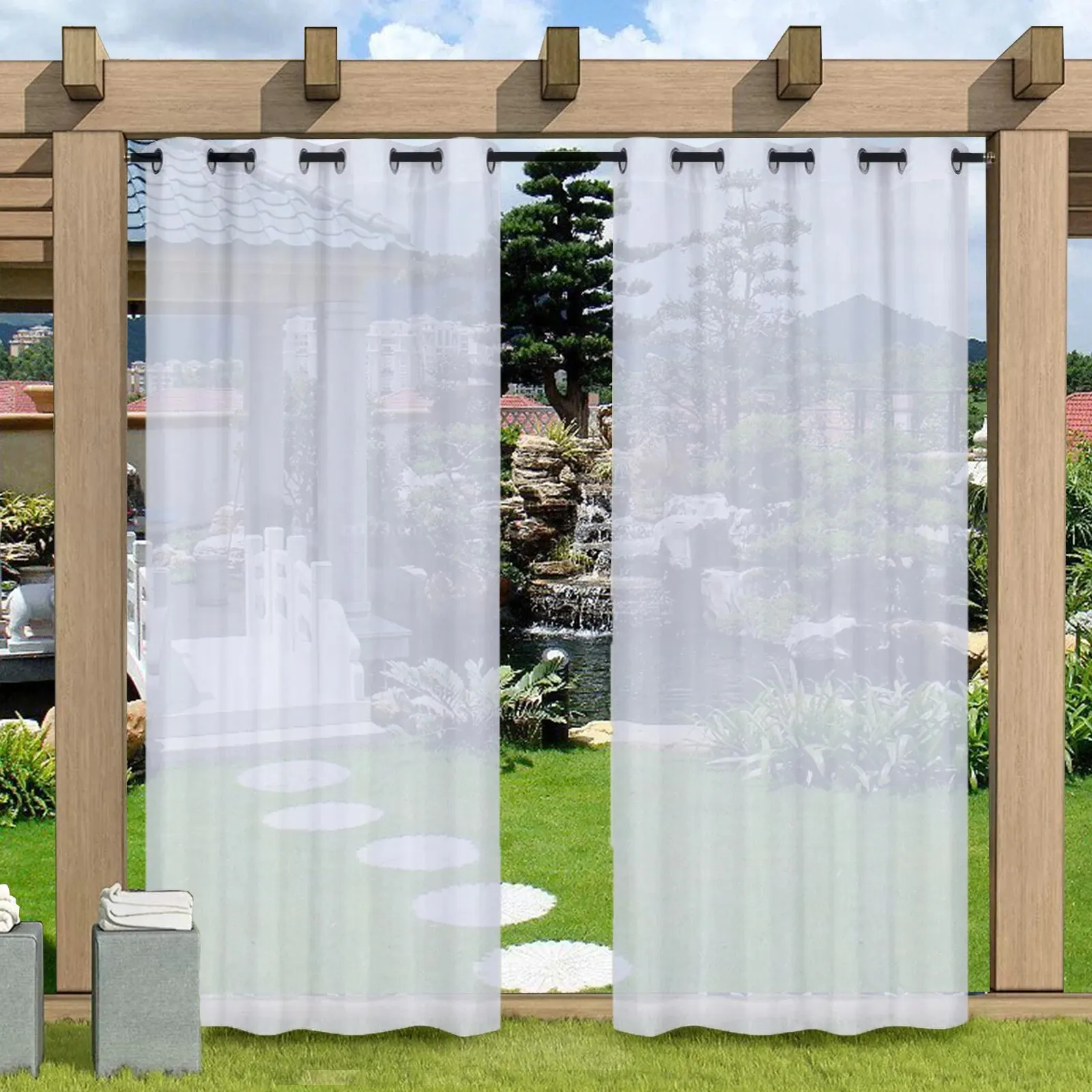 White-Outdoor-Waterproof-Curtain-Screen-Gazebo-Balcony-Sunshade ...