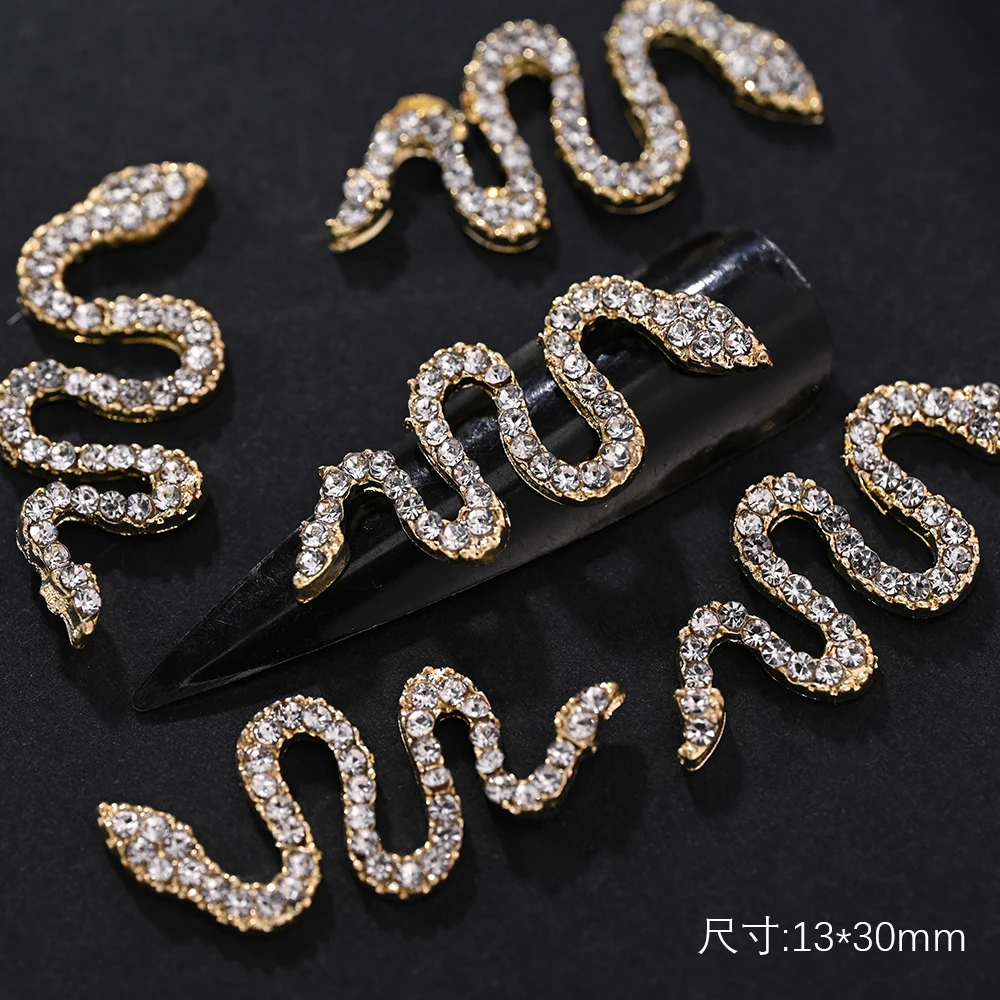 10Pcs 3D Alloy Glitter Diamond Snake Nail Charms Punk Gothic Rhinestone ...