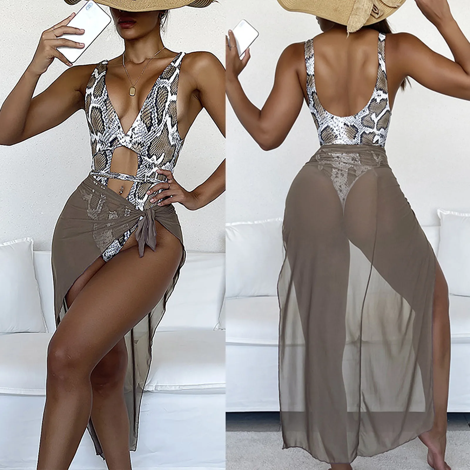 Traje de baño con espalda descubierta para Mujer, bañador Sexy transparente, traje de baño de ...