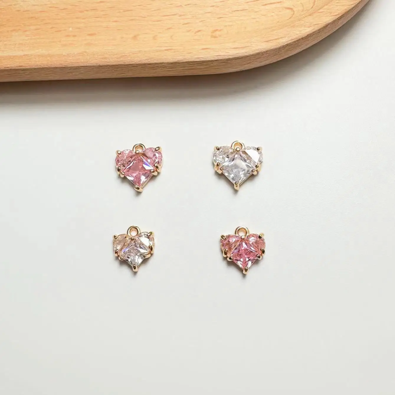 10PCS Heart Shape Cubic Zirconia Charms Gold Color Copper Heart ...